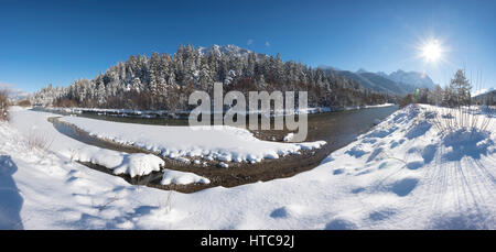 river,isar,bavaria,ice,snow,front crack,forest,winter fairy tale Stock ...