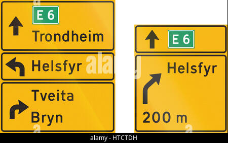 Composite of Norwegian highway direction signs with destinations Stock ...