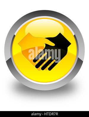 Handshake icon isolated on glossy orange round button abstract ...