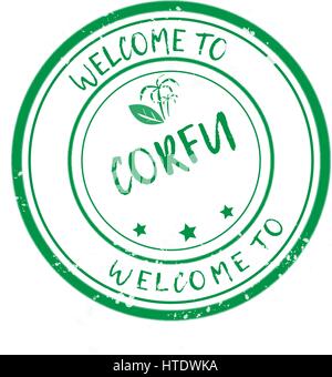 Corfu sticker. Travel rubber stamp with map of island, vector ...