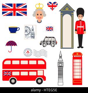 English icon set. London symbols, England, UK, Europe. Hand drawing ...