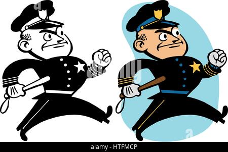 Police officer COP with a baton. Vintage pop art retro comic book ...