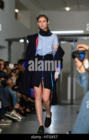 A model walks the runway during Ricardo Andrez fashion show at Lisboa ...