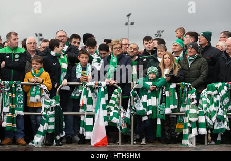 Celtic fans wait for their team to arrive outside the ground ahead of ...