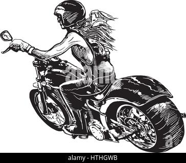 Hand drawing of a classic black chopper silhouette Stock Vector Image ...