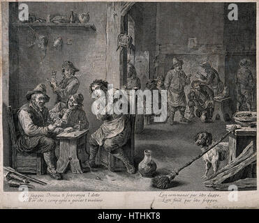 The interior of a dingy smoke den where groups of men smoke, Wellcome ...