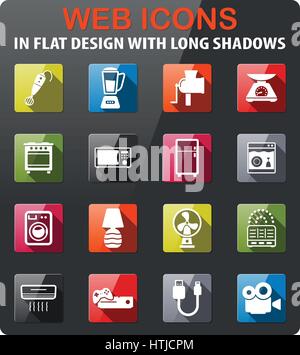 Home applicances icons set in flat design with long shadow Stock Vector ...