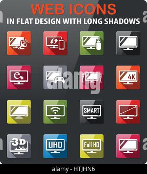 Smart TV icon set. Diagonal screen size in 32, 40, 50 and 70 inches ...