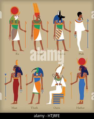 The ancient Egyptian god Amon-ra in colored isolated vector ...