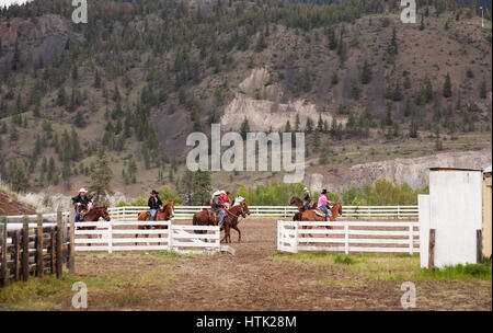 Cowboys warming up for rodeo event at the Richest Indian Rodeo. Merritt ...