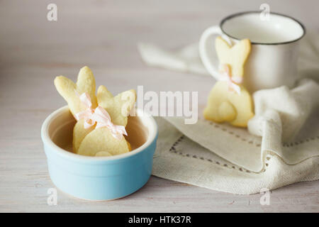 Rabbit shaped Easter cookies, hand-made. Decorated with fondant icing ...