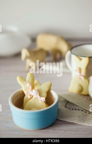 Rabbit shaped Easter cookies, hand-made. Decorated with fondant icing ...