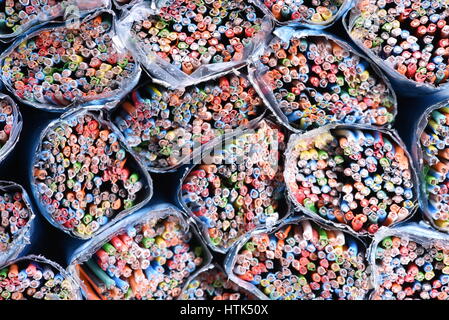 Colored copper telecommunication cables closeup Stock Photo - Alamy
