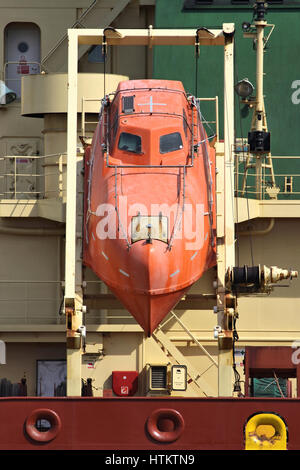 Lifeboat of a tanker Stock Photo - Alamy