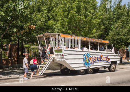 Ride The Ducks. Amphibious vehicle for city land and water tours Stock ...