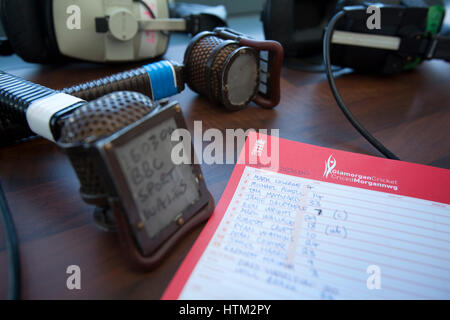 Commentator mic at Glamorgan County Cricket Club, Wales, United Kingdom ...