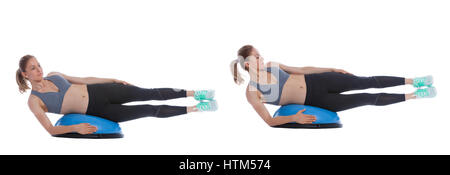 Balance training ball exercise execution with a professional trainer ...