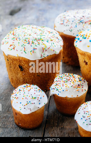 Several Kulich, a traditional Russian Easter bread with meringue and ...