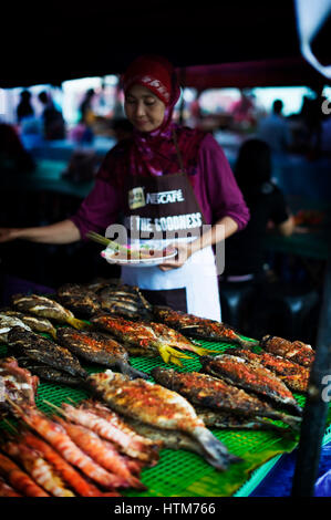 Variety of grilled seafood in Kota Kinabalu night market in Kota ...