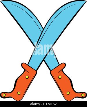 Crossed machete sharp knife icon, melee weapon of hunter in jungle ...
