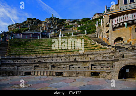 Minack Theatre, spectacular open-air theatre, view of the coast of ...