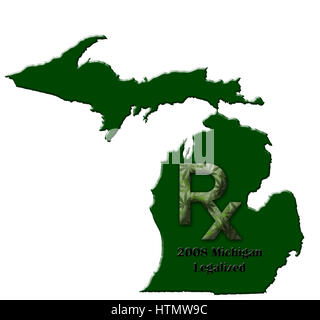 Map of the state of Michigan illustrating when medical marijuana was ...