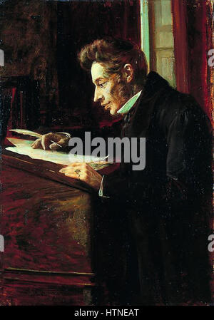 A portrait of Søren Kierkegaard, the Danish philosopher known for his ...