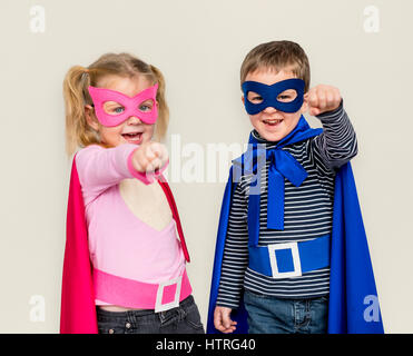 Little Kids Dressing Superhero Hand Gesture Happy Stock Photo - Alamy