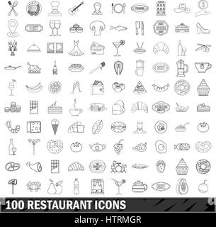 100 sushi icons set. Outline illustration of 100 sushi icons vector set ...