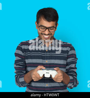 Indian Man Game Controller Console Cheerful Concept Stock Photo - Alamy