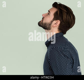 Man Curious Thinking Look up SIde View Portrait Stock Photo - Alamy