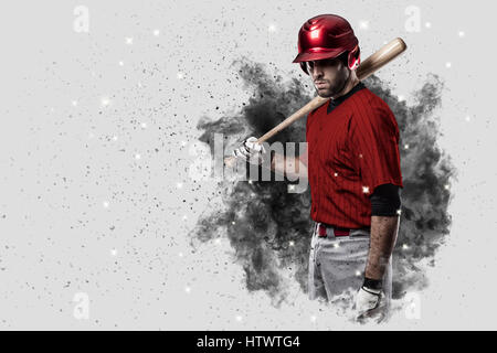 Baseball Player with a red uniform coming out of a blast of smoke Stock ...