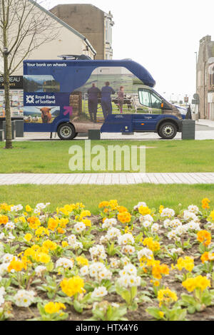 A Royal Bank of Scotland mobile bank van in the harbourside car park at ...