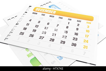 3d illustration. Stack of pages tears off calendar. October calendar ...