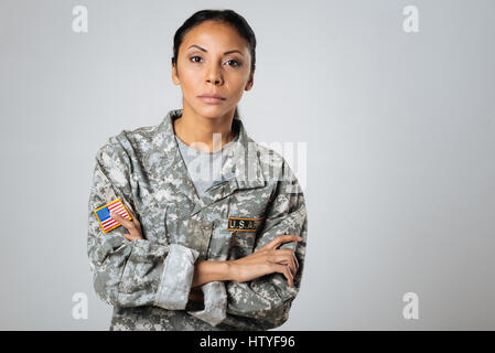 Studio portrait of confident female soldier looking sideways Stock ...