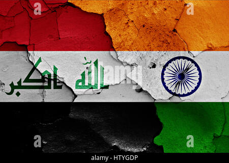 Flags of Iraq and India painted on cracked wall Stock Photo - Alamy