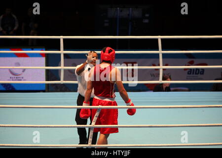 Professional boxing match, referee counting Köksal Orduhan, fight ...