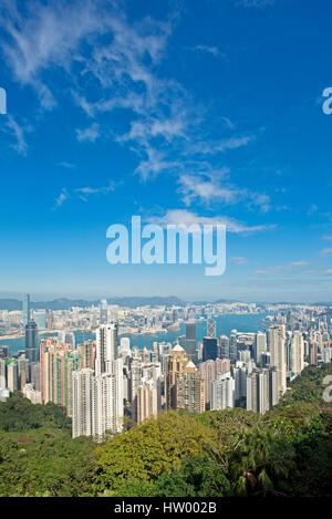 An aerial view from Sky Terrace 428 on top of the Peak Tower over Hong ...