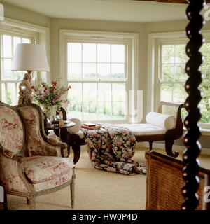Bedroom interior with uncurtained window in the Indian state of Goa ...