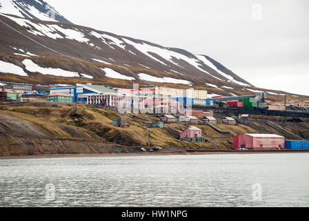 Barentsburg from the sea, Russian settlement in Svalbard, Norway Stock ...