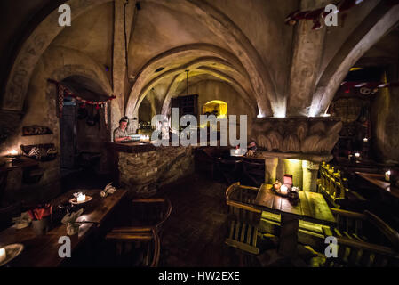Medieval style interior of famous Rozengrals restaurant on the Old Town ...