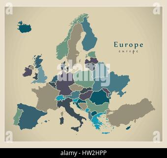 Modern european continent with countries political map vector ...