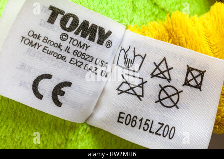 Care & use Care washing symbols and instructions on label tag on soft ...