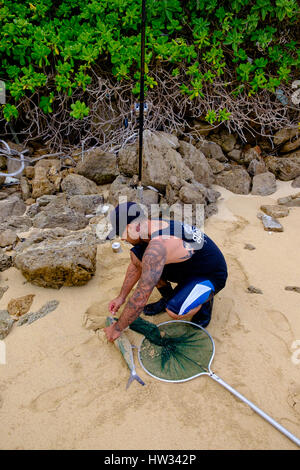 LAIE, HAWAII - FEBRUARY 24, 2017: Fisherman Jameson Humalon competes in ...