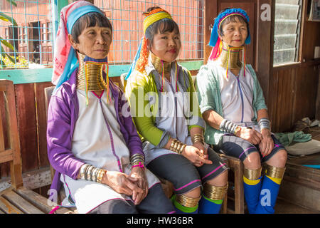 Myanmar, Burma. Padaung Women with Brass Neck Coils, Inle Lake, Shan ...