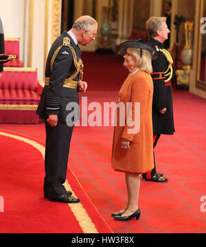 Jurat Jill Clapham is made an OBE by the Prince of Wales during an ...