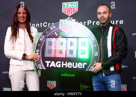 Barcelona soccer player Andres Iniesta during an act of the signature ...