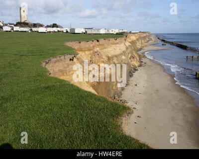 VIEW OF RETREATING COASTLINE CAUSED BY COASTAL EROSION, AT HAPPISBURGH ...
