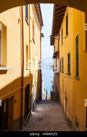 Street view of Varenna town in Como lake in the Province of Lecco in ...