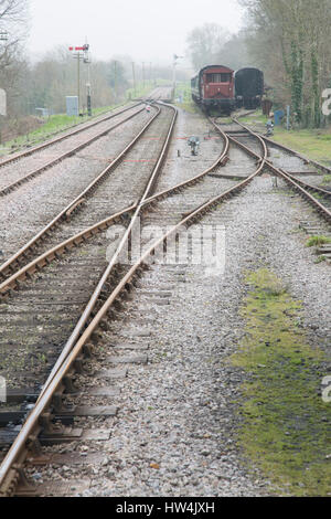 Old Railway Line with Carriages and Junction Stock Photo - Alamy